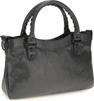 Balenciaga City First Lambskin Leather Shoulder Bag - Gray