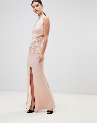 Forever Unique Robe longue avec détail ras-du-cou-Rose