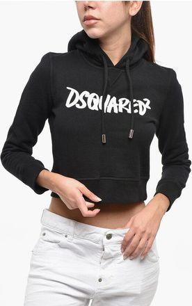 Dsquared2 Fleeced Cotton Cropped Hoodie with Contrasting Logo size Xxs