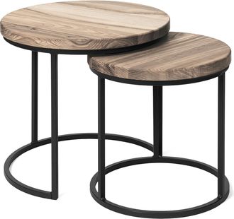 Lamofootwear Manufaktur Couchtisch rund 2er Set - Beistelltisch Holz - Wohnzimmertisch rund, Kaffeetisch, Sofatisch modern, Holztisch f&uuml;r Wohnzimmer, Schlafzimmer-