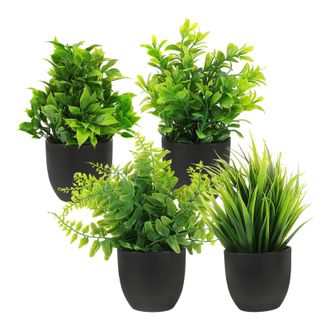 SOLUSTRE 4 St&uuml;ck K&uuml;nstlicher Bonsai im Topf Kleine Realistische Dekopflanzen f&uuml;r Wohnzimmer B&uuml;ro Badezimmer Kunststoffbasierte Sukkulenten Pflanzenornamente