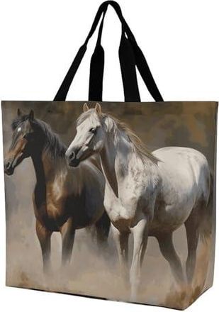 Generic Chevaux Animaux Sac Courses L&eacute;ger Tote Bag Grand Sac Fourre-Tout Pour Shopping Gym Travail