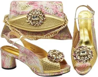 Generic Ensemble chaussures et sacs pour femme avec strass et sac, doré, 40.5 EU