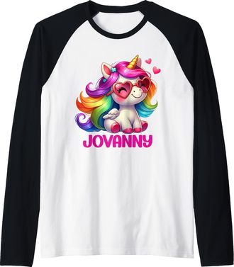 BDAZ Jovanny Personalisierter Name, buntes Einhorn f&uuml;r Damen und M&auml;dchen Raglan