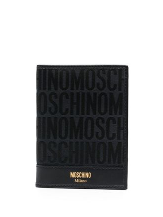 Moschino portefeuille pliant &agrave; logo en jacquard - Noir