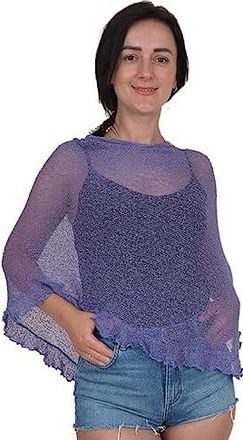 Mimosa Petit poncho en dentelle extensible uni pour femme, filet de poisson, Bali, crochet, chauve-souris, volants