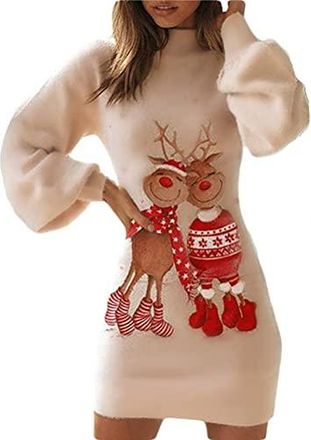 Onsoyours Femme Élégant Robe Pull Tricoté Col V Croisé Manche Longue Crayon avec Ceinture À Col Revers Bouton Chandail De Noël 2 Kaki M