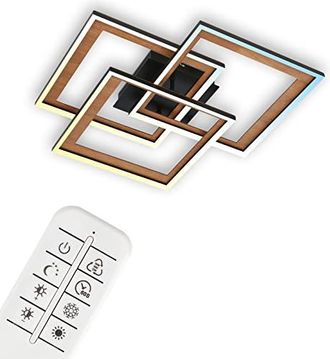 Briloner Leuchten - Deckenlampe LED, Dimmbar, Schwenkbar, Deckenleuchte mit Fernbedienung, LED Frame, Farbtemperatur einstellbar, Hinterschnitt, Schwarz-Holz, 