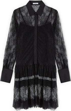 Motivi Femme, Robes, Noir, Taille: 42 FR Robe-chemise en dentelle avec volants