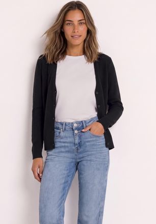 Street One Cardigan STREET ONE, Damen, Gr. 34, schwarz, Stoff, 37% Baumwolle, 34% Polyacryl, 26% Polyester, 3% Elasthan, unifarben, normal normal, V-Ausschnitt, 