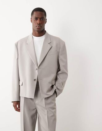 Asos Kastige Anzugjacke in Hellgrau