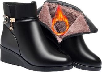 Generic Bottes de neige compens&eacute;es en cuir imperm&eacute;able pour femme, bottes dhiver chaudes doubl&eacute;es de fourrure, fermeture &eacute;clair lat&eacute;rale, strass &eacute;tincelants, 