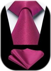 Hisdern Cravate et Pochette Ensemble Rose Vif Mariage Cravate Homme Classique Couleur Unie Élégant Formelle Affaires Mouchoir