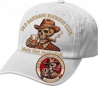 Generic Old Bastards Bourbon Club Collectors Edition Set Vintage R&eacute;glable Skull Baseball Cap pour Hommes Femmes Chapeau Outdoor pour les amoureux, blanc, 58