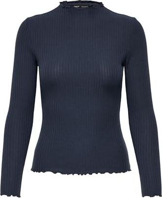 Only ONLEMMA L/S High Neck Top Noos JRS T-Shirt Manches Longues, Bleu ombré/détail : mélangé, M Femme