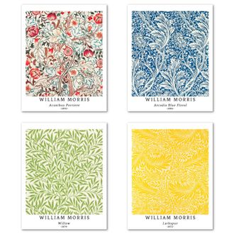 Berkin Arts Kunstdruck Ungerahmt Bilder Set von 4, Poster Größe: 28x35 cm Premium Blumen Kunstpapier Wanddeko Unframed Bild Vintage Pink Blatt Familie Geschenk Pa