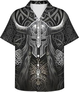 Keephen Viking Chemise Hawaiienne Femmes Hommes Viking Tatouage Impression 3D Chemise &agrave; Boutons Casual &Eacute;t&eacute; Chemisier Col &agrave; Revers Chemises