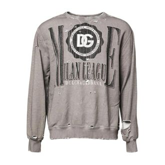 Dolce & Gabbana Grauer Logo-Print Rundhalspullover - - Sweatshirts & Hoodies - Herren - Grau - M