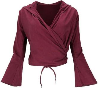 Guru Shop T-shirt à manches longues avec manches trompettes pour femme en coton, rouge bordeaux, 42