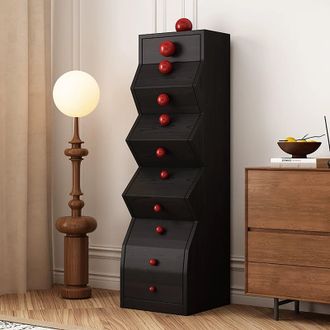 Generic Aufbewahrungsschrank Massivholz Nachttische mit 5 Schubladen, Kommode im Vintage-Stil, Schränke mit schmalen Nähten, stabile Stütze, Keine Montage erf