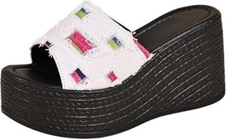 Generic Pantoufles dété à talon compensé pour femme - Pantoufles à plateforme - Sandales bohème - Sandales de plage antidérapantes - Chaussures dété à talons 