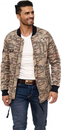 Cipo & Baxx Herren Bomberjacke CJ153 Camouflage - Lange &Uuml;bergangsjacke im Modernen Streetstyle mit Zipper-Details & Aufn&auml;hern Stylische Freizeitjacke f&uuml;r Alltag, 