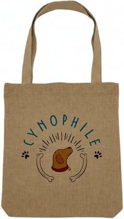 Fabulous Sac Shopping Tote Bag Aspect Lin - Cynophile Chien Chiot Animaux de Compagnie - Sac de Courses Toile Epaisse 360g Beige Naturel Cabas Port&eacute; Epaule Sol