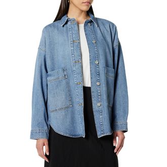 The Drop Pilar Long Denim Shirt Jacket Jacken, Medium Indigo, S
