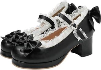 Holibanna 1 paire de chaussures &agrave; talons hauts Mary Jane Lolita Vintage pour femme avec noeud et plateforme en dentelle, Noir, 39 EU