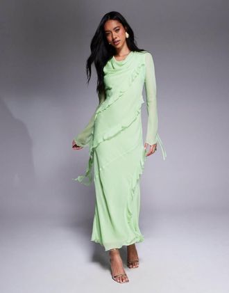 Daska Robe longue à volants en mousseline - Pistache-Vert