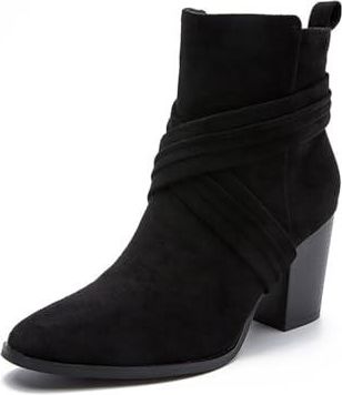 Generic Bottines pour Femmes À Talons Épais Fermeture Éclair Latérale Bout Pointu en Daim pour Lautomne Et lhiver,Noir,39 EU
