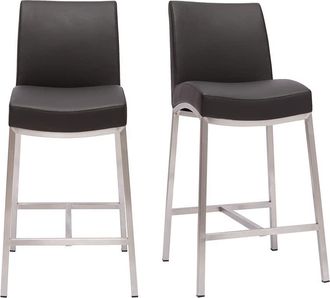 Miliboo Barhocker Aluminium geb&uuml;rstet PU schwarz (2er-Set) OLLY