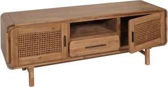 Hhg TV-Rack 011, Fernsehtisch Lowboard Kommode, Stauf&auml;cher Schublade, Rattan Akazie Massiv-Holz gebeizt 160cm 32kg