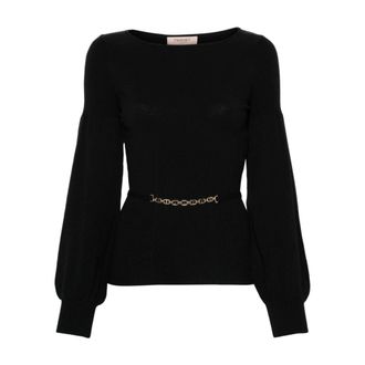 Twinset Femme, Pulls, Noir, Taille: 44 FR Pulls Noirs à Manches Bouffantes