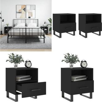 vidaXL Nachttische 2 Stk. Schwarz 40x35x47,5 cm Holzwerkstoff - Schwarze Nachttische - Holzwerkstoff Nachttisch - Nachttische Set - Wohnzimmer Möbel