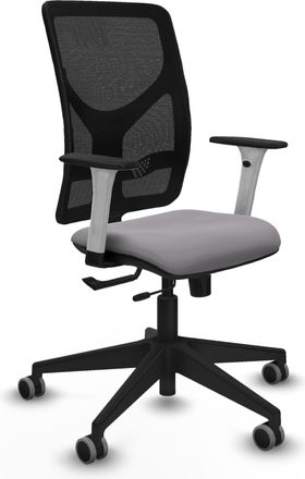 Piqueras y Crespo Stuhl aus grauem Netzstoff, mit wei&szlig;en und schwarzen Armlehnen, h&ouml;henverstellbare Lendenwirbelst&uuml;tze, ausgestattet mit Syncro/Traslack und Schneidesch