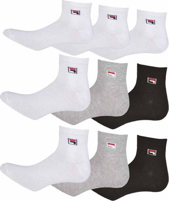Fila Quarter Sneaker Socken 9 Paar Weiß Grau Schwarz Herren Damen Alltag Füssling Bunt F9303, Farbe:Weiss/bunt/bunt, Socken Neu:43-46