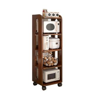 Generic Schlanker Aufbewahrungswagen, Massivholz-Aufbewahrungsregal, Offener Organizer-Wagen Mit 360&deg;-Bremsr&auml;dern, for Schmale Stellen Im Badezimmer(Color 3,2