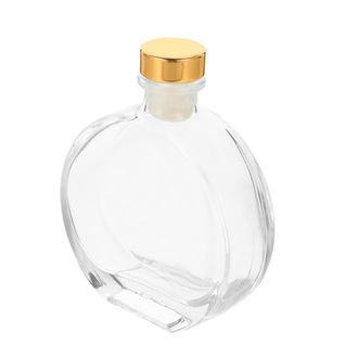 DOITOOL Leere Nachf&uuml;llbare Aromatherapie Glasflasche Flachrund Duftzerst&auml;uber mit Goldverschluss f&uuml;r Zuhause B&uuml;ro und Hotel Modernes Design Gro&szlig;volumiger Diff