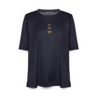 Elena Miro Baumwoll-T-Shirt mit Libellen - - Tops - Damen - Blau - M