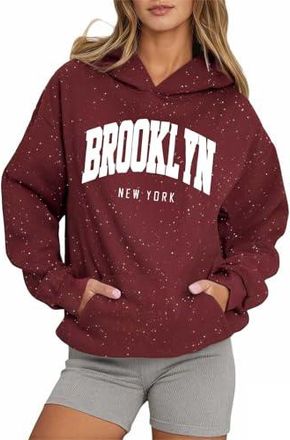 Generic Brooklyn New York Sweats &agrave; capuche esth&eacute;tiques pour femmes, sweatshirt &agrave; capuche tendance, avec lettre, graphique, coupe ample, doux, d&eacute;contract&eacute;, fin
