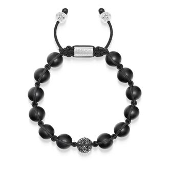 Nialaya Homme, Accessoires, Gris, Taille: S Bracelet de Perles Diamant Noir avec Onyx Mat et Argent Sterling