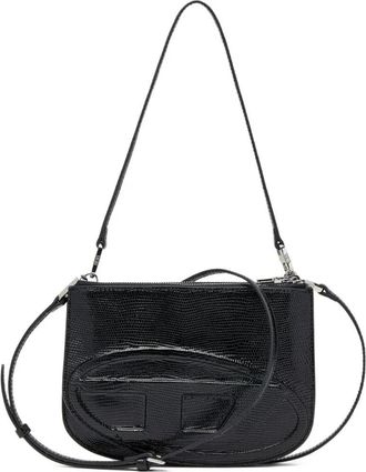 Diesel Hobo Bags - Curved Black Embossed Leather Bag - Gr. unisize - in Schwarz - f&uuml;r Damen