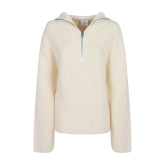 Courr&egrave;ges Gerippter Woll-Hoodie mit Rei&szlig;verschluss - - Knitwear - Damen - Beige - S