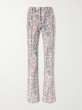 Etro Pantalon Évasé En Coton Mélangé Jacquard À Motif Cachemire - Bleu