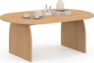 IDMarket Couchtisch, oval, Edith, zentraler Fuß, Holzoptik, Buche-Effekt, 110 cm