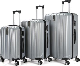 Royalty Line Set mit 3 Koffern, starres ABS, Ultraleicht, 4 um 360&deg; drehbare R&auml;der - Gr&ouml;&szlig;e S 55 x 38 x 18 cm, M 67 x 44 x 24 cm, L 76 x 49 x 28 cm, Doppelgurte, ve