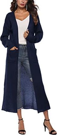 Minetom Femme Cardigan en Tricot Automne Couleur Unie Pull Manteau Veste Longue Gilet Long Manches Longue Veste Tricoté A Bleu XS