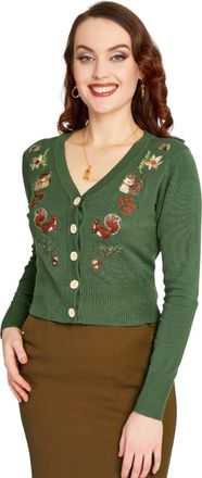 Voodoo Vixen Strickjacke Green Woodland Cardigan Retro Vintage Eichh&ouml;rnchen Igel, Gr&ouml;&szlig;e:XXL