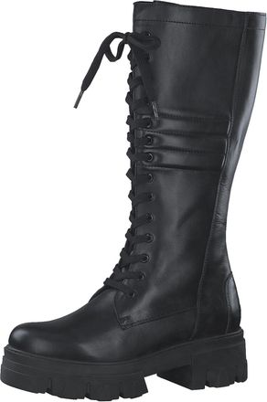 Marco Tozzi Damen Langschaftstiefel ohne Absatz aus Leder Plateau, Schwarz (Black), 38